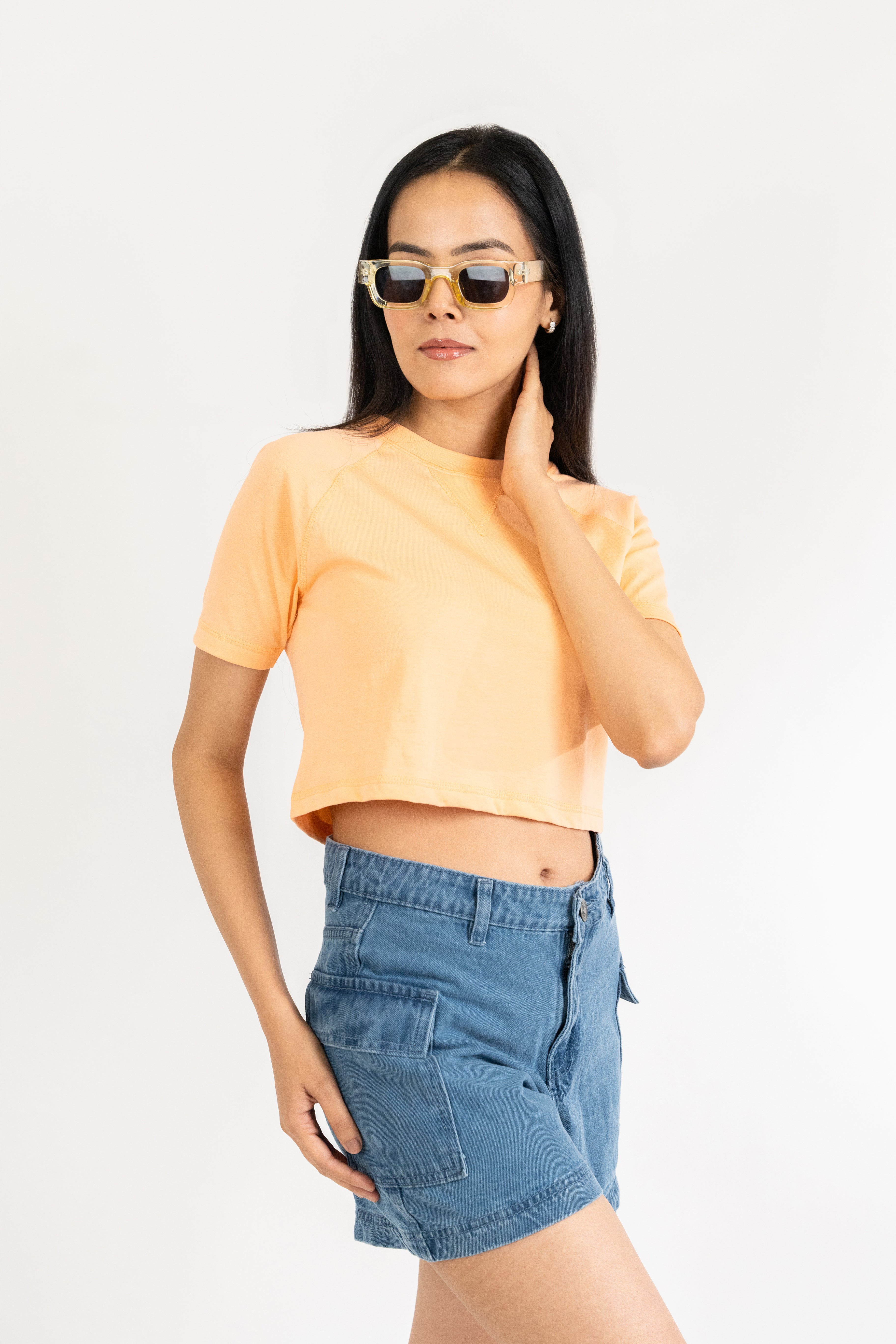 Womens Light Orange Midriff Raglan Crew Neck – Hippikart