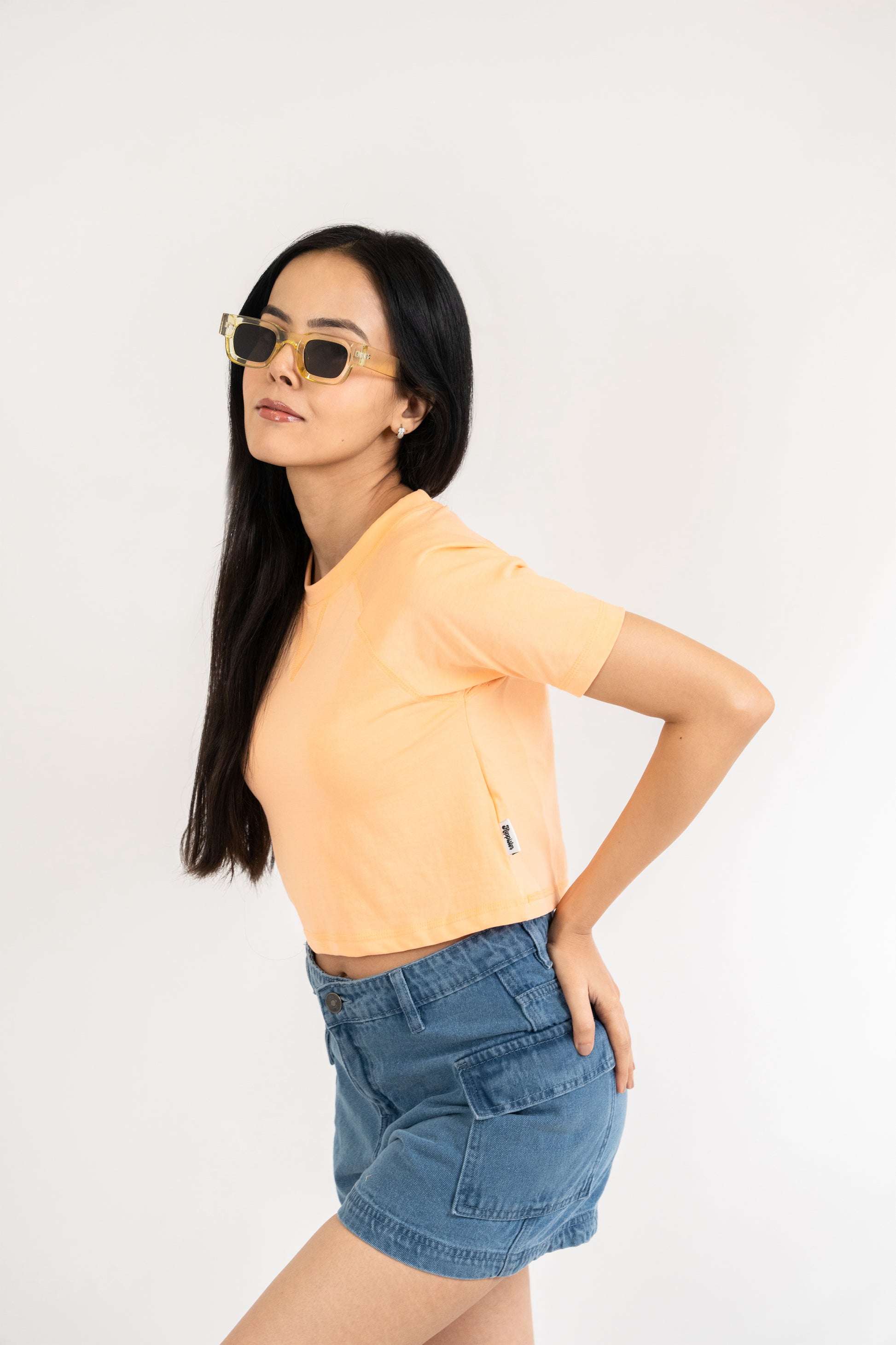 Womens Light Orange Midriff Raglan Crew Neck – Hippikart